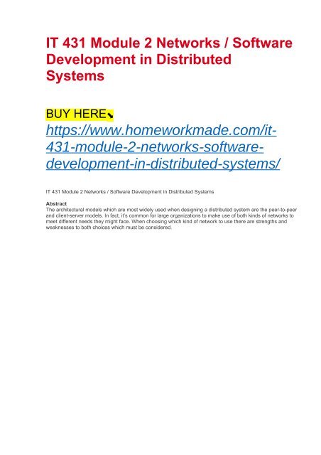 IT 431 Module 2 Networks : Software Development in Distributed Systems
