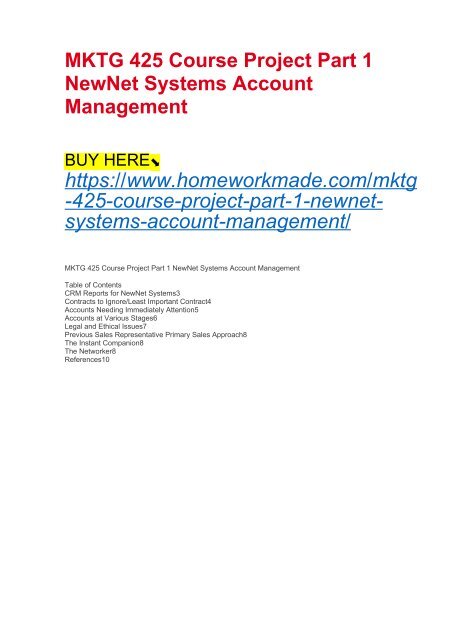 MKTG 425 Course Project Part 1 NewNet Systems Account Management