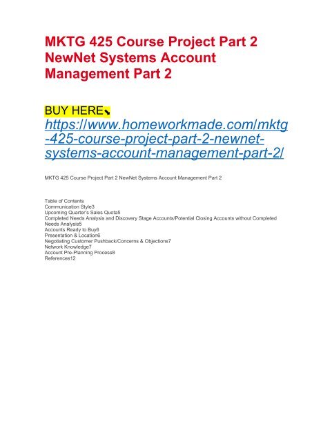 MKTG 425 Course Project Part 2 NewNet Systems Account Management Part 2