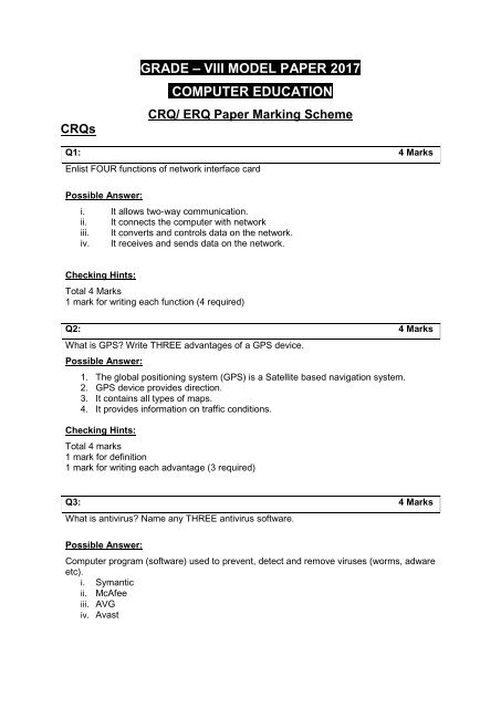 Computer Education Marking Scheme- Grade 8