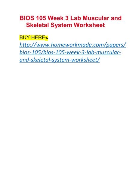 BIOS 105 Week 3 Lab Muscular and Skeletal System Worksheet