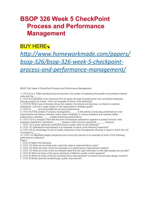 BSOP 326 Week 5 CheckPoint Process and Performance Management