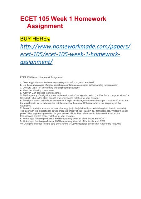 ECET 105 Week 1 Homework Assignment