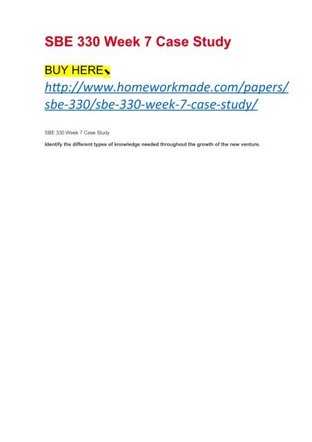 SBE 330 Week 7 Case Study