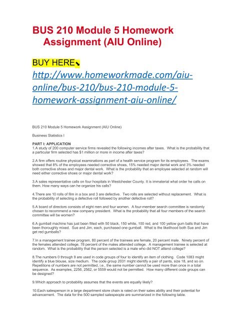 BUS 210 Module 5 Homework Assignment (AIU Online)