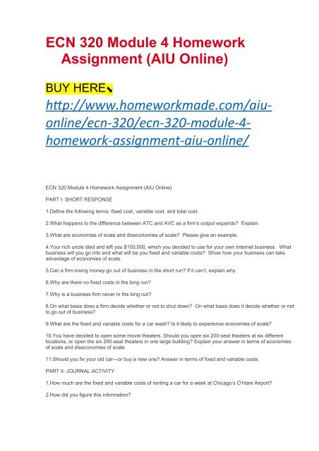 ECN 320 Module 4 Homework Assignment (AIU Online)