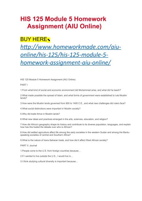 HIS 125 Module 5 Homework Assignment (AIU Online)