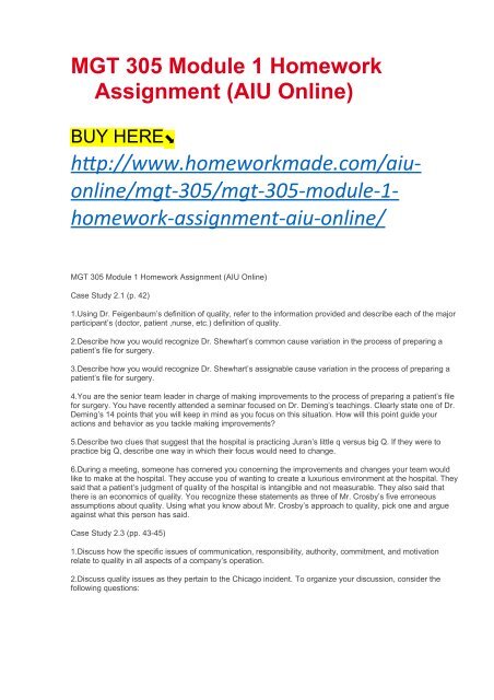 MGT 305 Module 1 Homework Assignment (AIU Online)