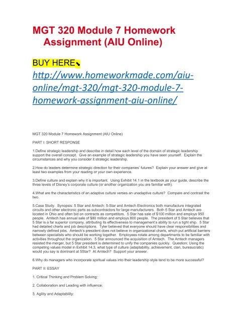 MGT 320 Module 7 Homework Assignment (AIU Online)