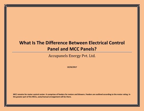 What Is The Difference Between Electrical Control Panel and MCC Panels