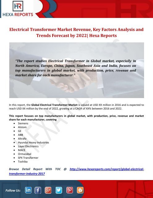 Electrical Transformer Market Revenue, Key Factors Analysis and Trends ...