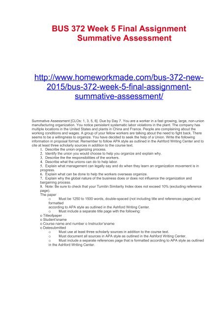 BUS 372 Week 5 Final Assignment Summative Assessment