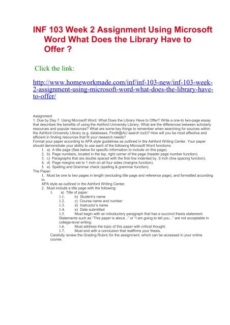 INF 103 Week 2 Assignment Using Microsoft Word What Does the Library ...