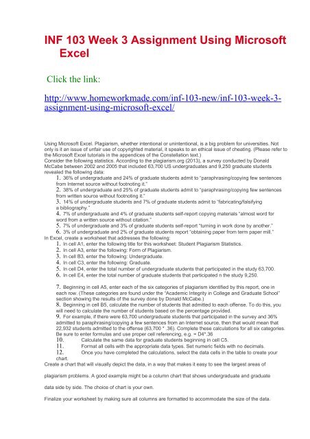 INF 103 Week 3 Assignment Using Microsoft Excel