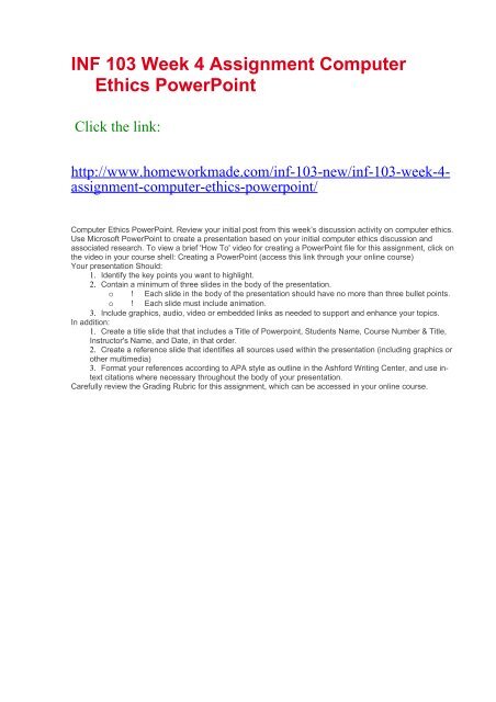 INF 103 Week 4 Assignment Computer Ethics PowerPoint