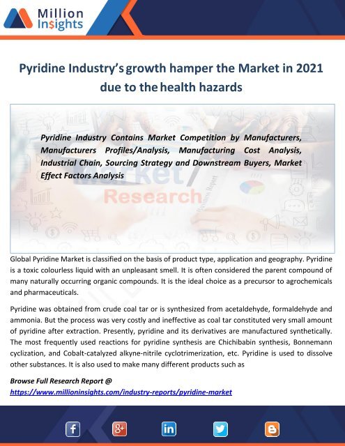 Pyridine Industry’s growth hamper the Market in 2021 due to the health ...