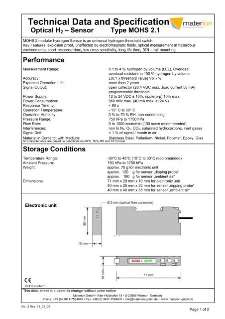 Sensor Type MOHS 2.1 - balticFuelCells GmbH