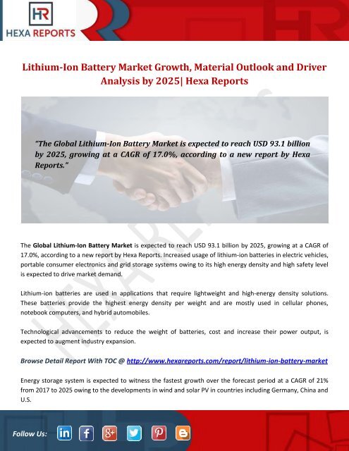 Lithium-Ion Battery Market Growth, Material Outlook and Driver Analysis ...