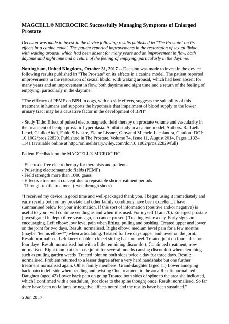 MAGCELL® MICROCIRC Successfully Managing Symptoms of Enlarged Prostate