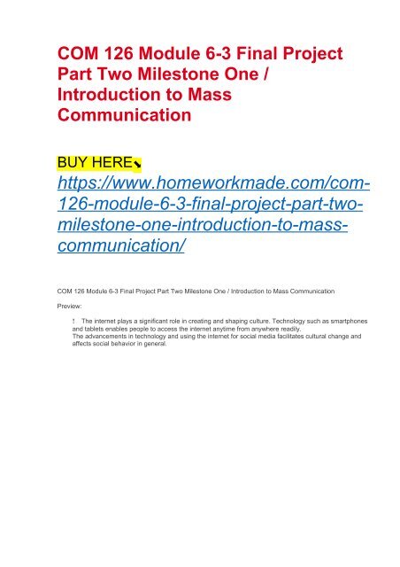 COM 126 Module 6-3 Final Project Part Two Milestone One : Introduction ...