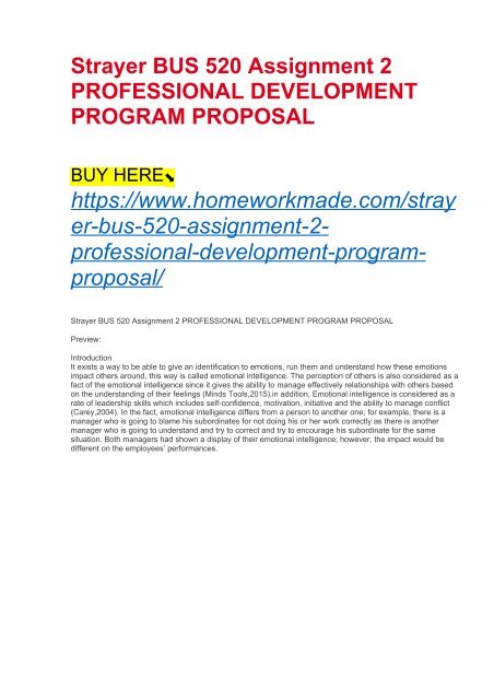 Strayer BUS 520 Assignment 2 PROFESSIONAL DEVELOPMENT PROGRAM PROPOSAL