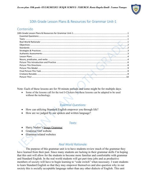 10th Grade Lesson Plans