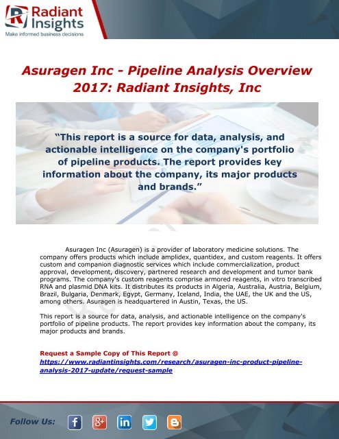 Asuragen Inc - Product Pipeline Analysis, 2017 Update