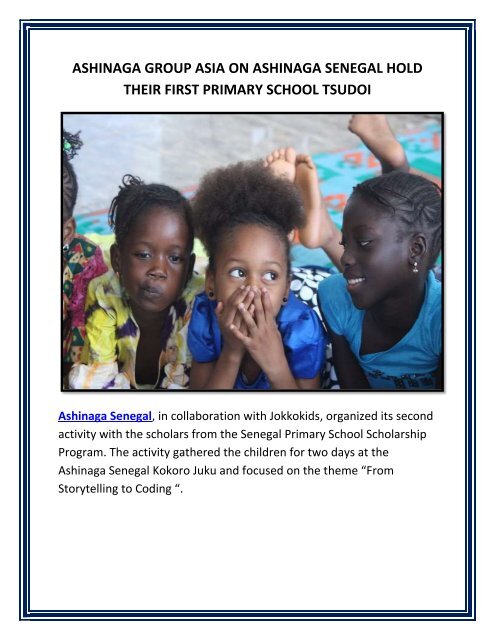 ASHINAGA GROUP ASIA ON ASHINAGA SENEGAL HOLD THEIR FIRST PRIMARY SCHOOL ...