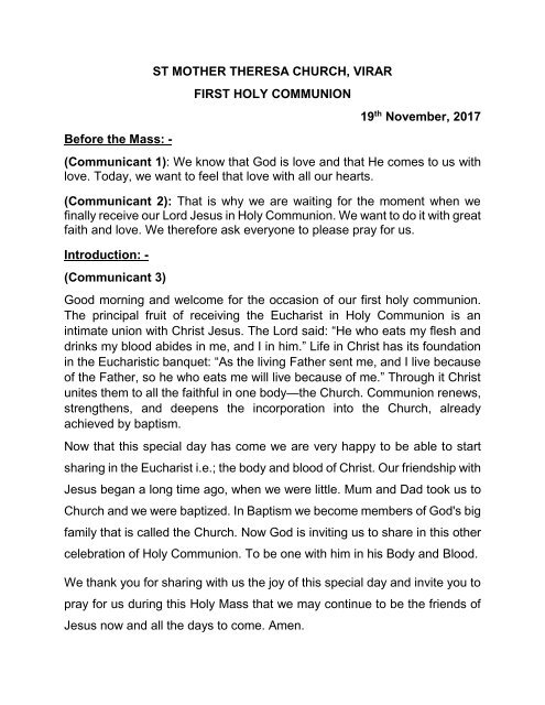 First Holy Communion