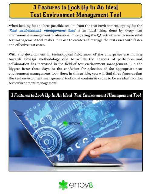 3 Features to Look Up In An Ideal Test Environment Management Tool