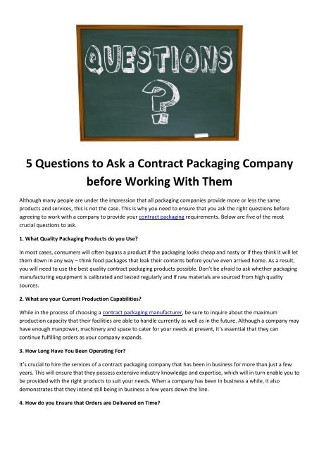 5 Questions to Ask a Contract Packaging Company before Working With Them