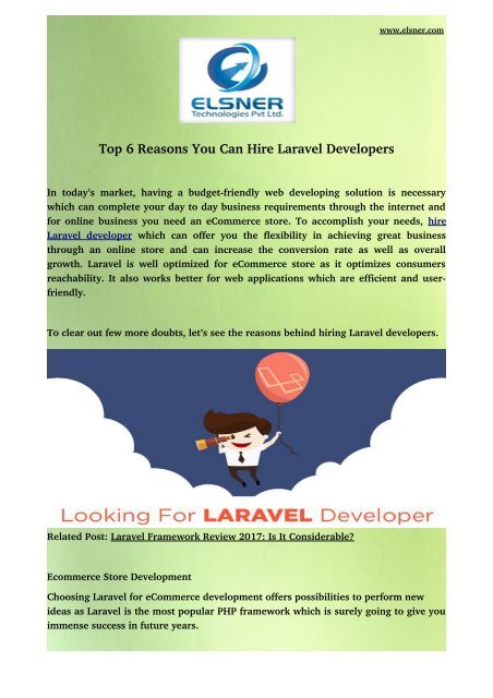 Top 6 Reasons You Can Hire Laravel Developers