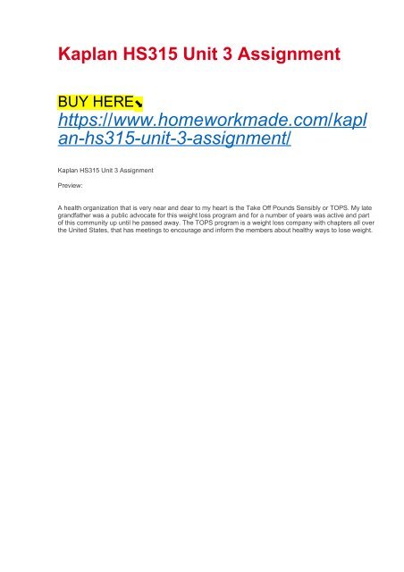 Kaplan HS315 Unit 3 Assignment