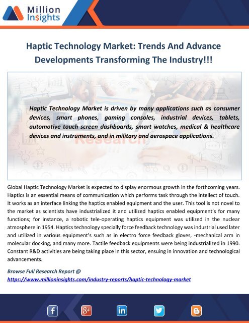 Haptic Technology Market Trends And Advance Developments Transforming ...