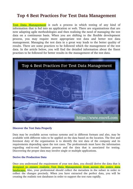 Top 4 Best Practices For Test Data Management