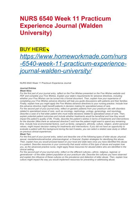 NURS 6540 Week 11 Practicum Experience Journal (Walden University)