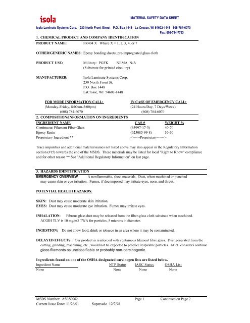MATERIAL SAFETY DATA SHEET 1. CHEMICAL PRODUCT AND ...