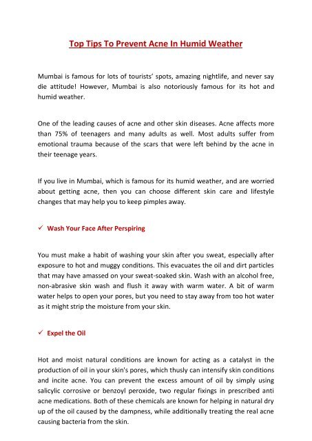 Top Tips To Prevent Acne In Humid Weather