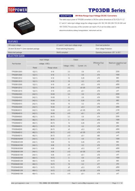 TP03DB 3W Wide Range Input Voltage DC/DC Converters