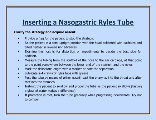 Inserting a Nasogastric Ryles Tube