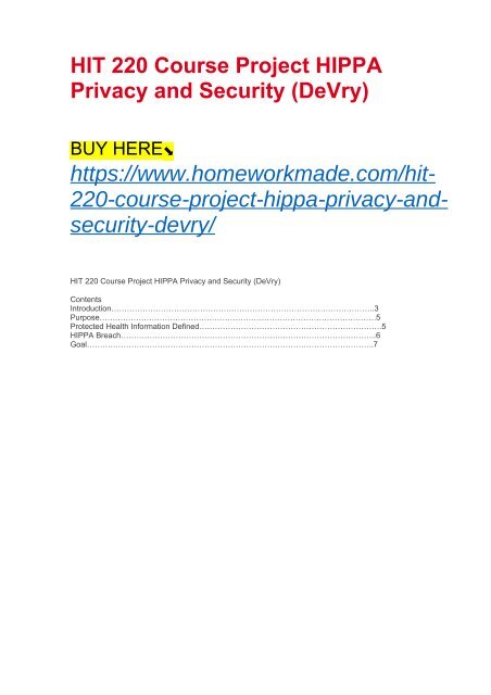 HIT 220 Course Project HIPPA Privacy and Security (DeVry)