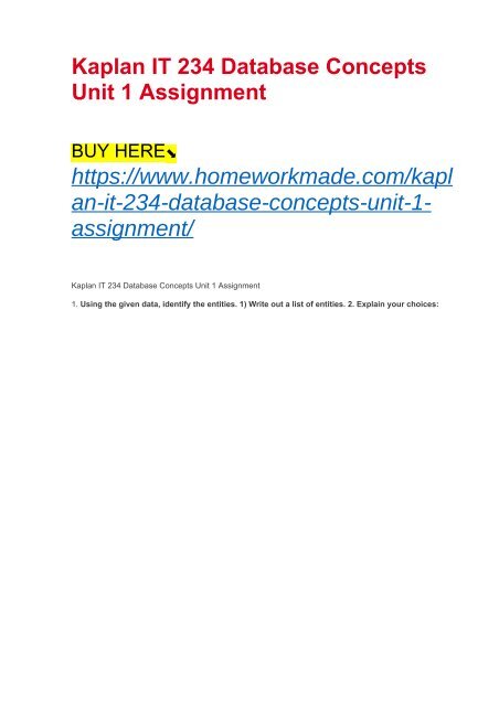 Kaplan IT 234 Database Concepts Unit 1 Assignment Kaplan IT 234 Database Concepts Unit 1 Assignment