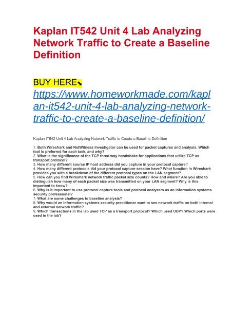 Kaplan IT542 Unit 4 Lab Analyzing Network Traffic to Create a Baseline ...