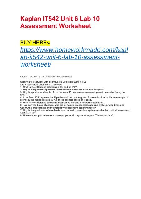 Kaplan IT542 Unit 6 Lab 10 Assessment Worksheet