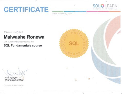 Maiwashe Ronewa - Certifications