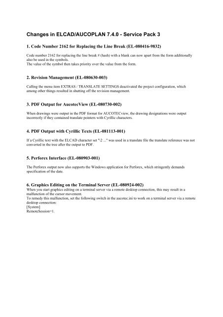 Changes in ELCAD/AUCOPLAN 7.4.0 - Service Pack 3