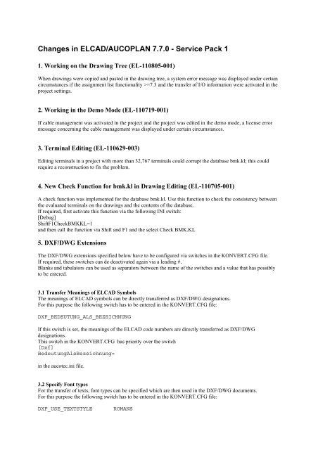Changes in ELCAD/AUCOPLAN 7.7.0 - Service Pack 1