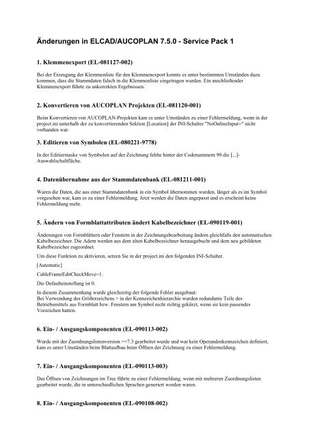 Änderungen in ELCAD/AUCOPLAN 7.5.0 - Service Pack 1