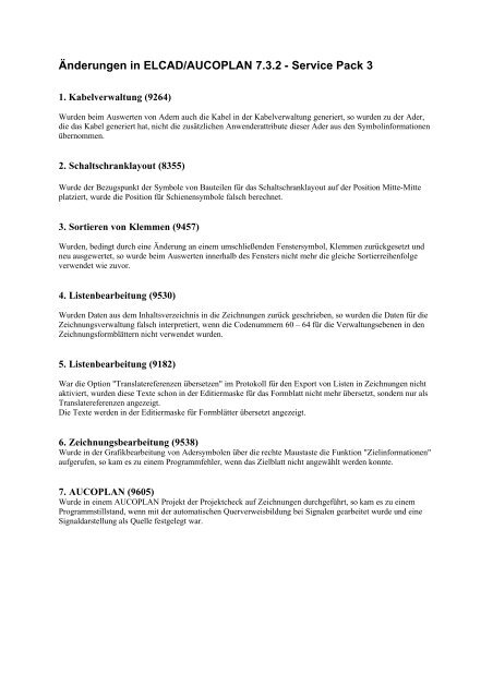 Änderungen in ELCAD/AUCOPLAN 7.3.2 - Service Pack 3
