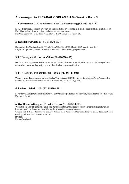 Änderungen in ELCAD/AUCOPLAN 7.4.0 - Service Pack 3